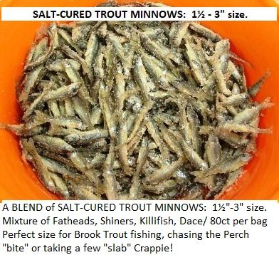 SALT-CURED TROUT MINNOW BLEND: 80ct bags of 1½"-3"whole salted minnows