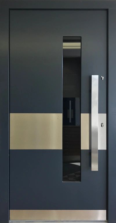 Model 093 Modern Meranti Wood Front Entry Door Grey Finish