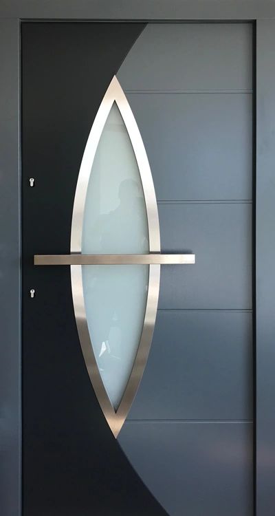 Model 095 Modern Meranti Wood Front Entry Door Grey Finish