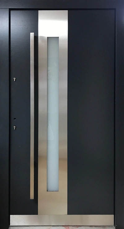 Model 099 Modern Meranti Wood Front Entry Door Grey Finish