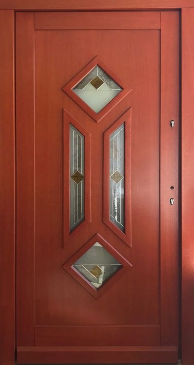 Model 101 Modern Meranti Wood Front Entry Door Cherry Finish
