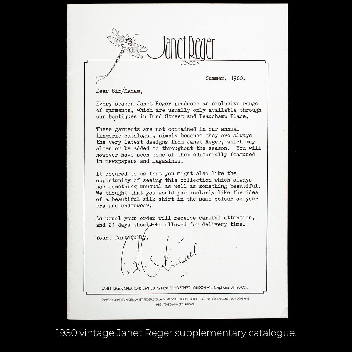 Rare and collectible Summer 1980 vintage Janet Reger supplemental catalogue