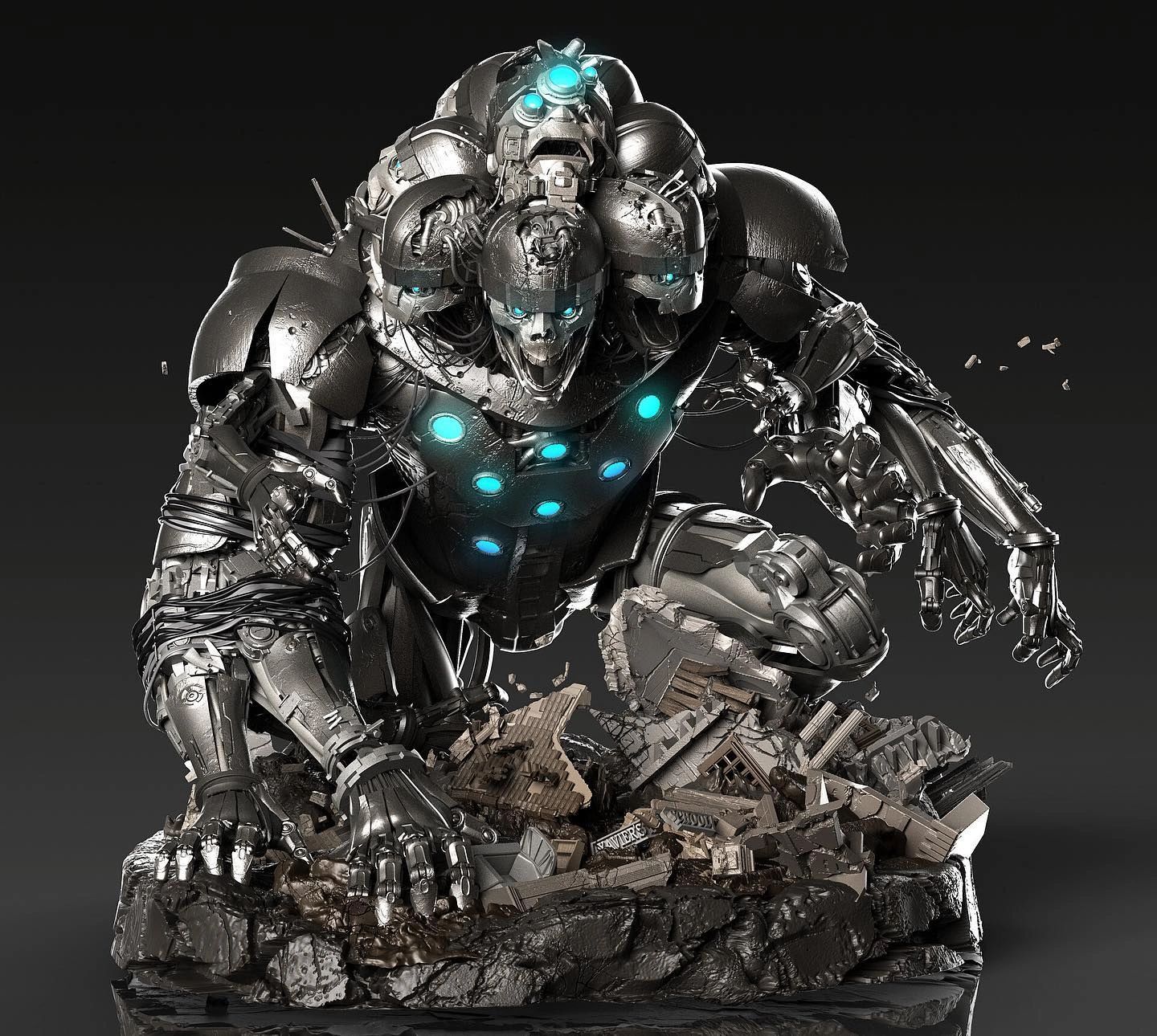 Three Headed Sentinel Statue