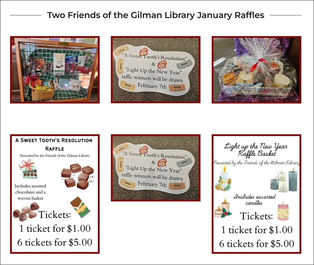 Two Friends of the Gilman Library January Raffles