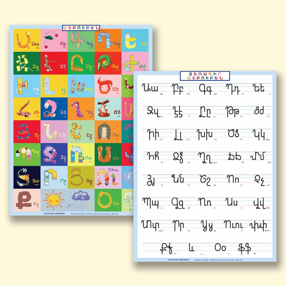Armenian Alphabet Posters 2pack set (Pictorial Poster & Manuscript ...