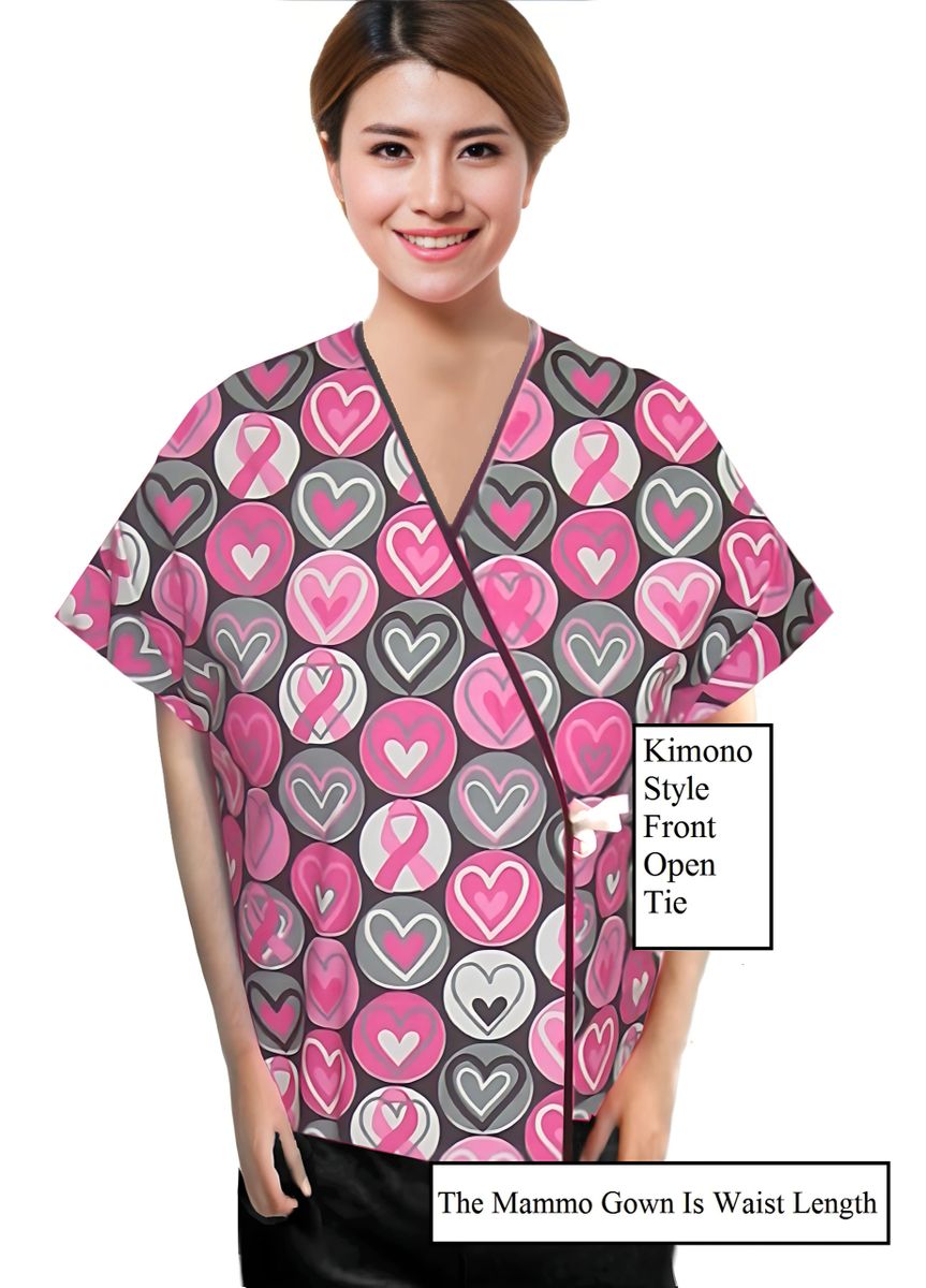 Mammography Patient Gowns: Pink Ribbons Cloth Print Mammo Exam Gowns