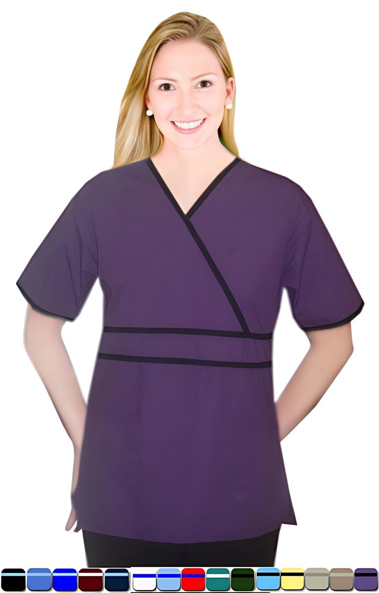 Scrub Tops: Crossover Double Piping Scrubs