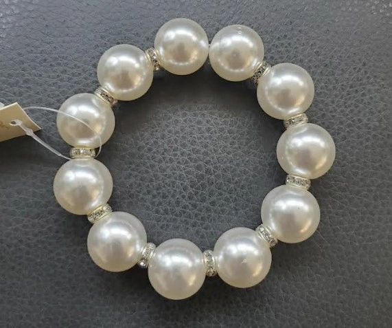 Large Pearl Bracelet with Rhinestone Ringlets