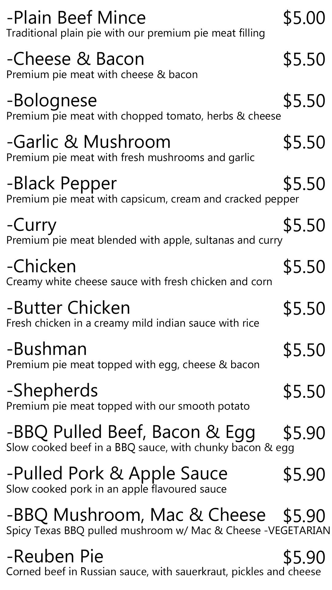 Menu | North End Bakehouse Shepparton