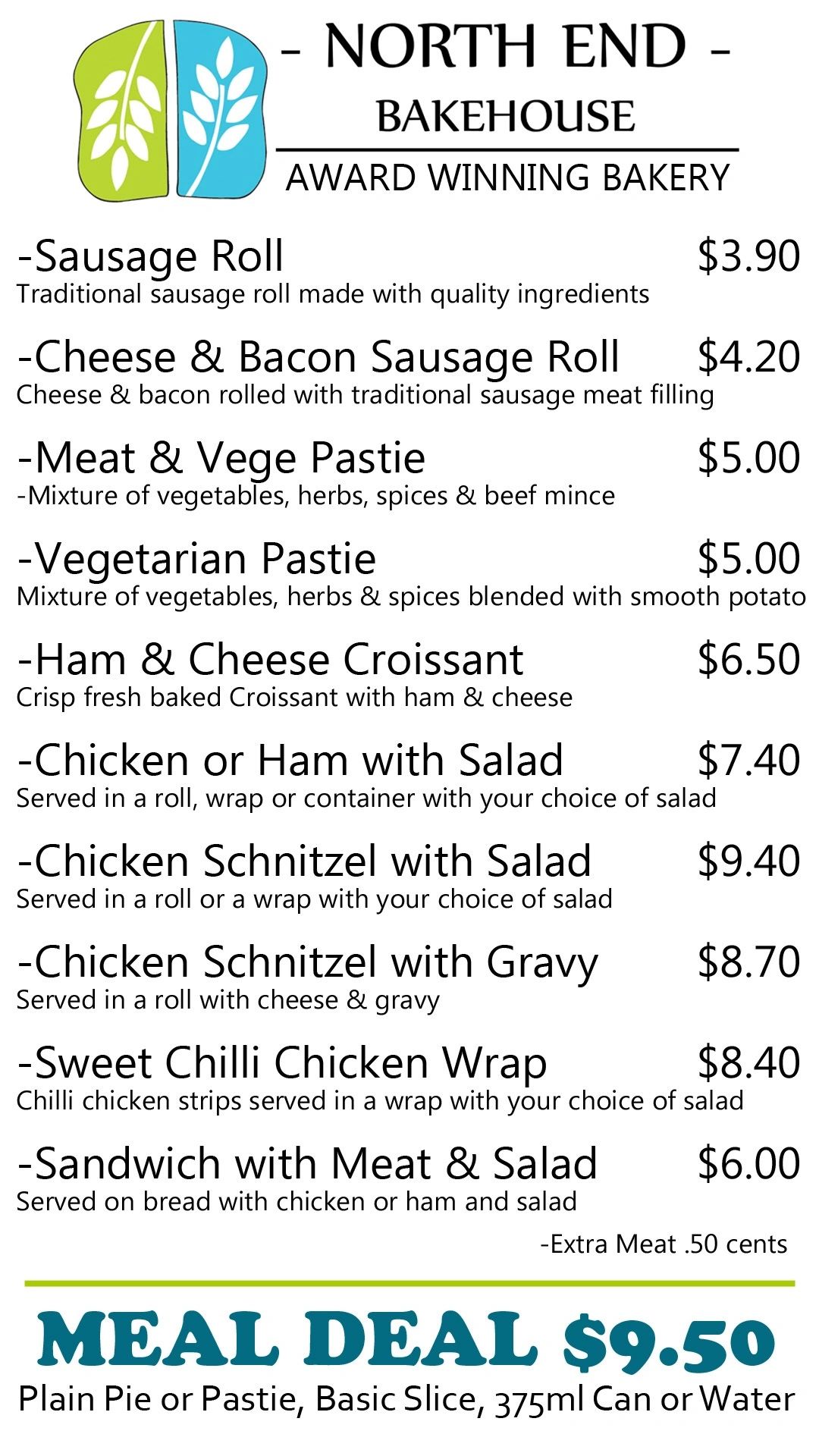 Menu | North End Bakehouse Shepparton