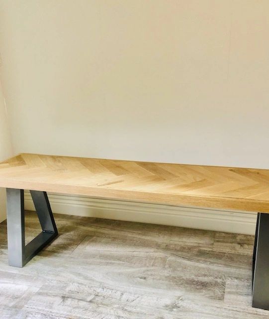 Herringbone oak parquet dining bench