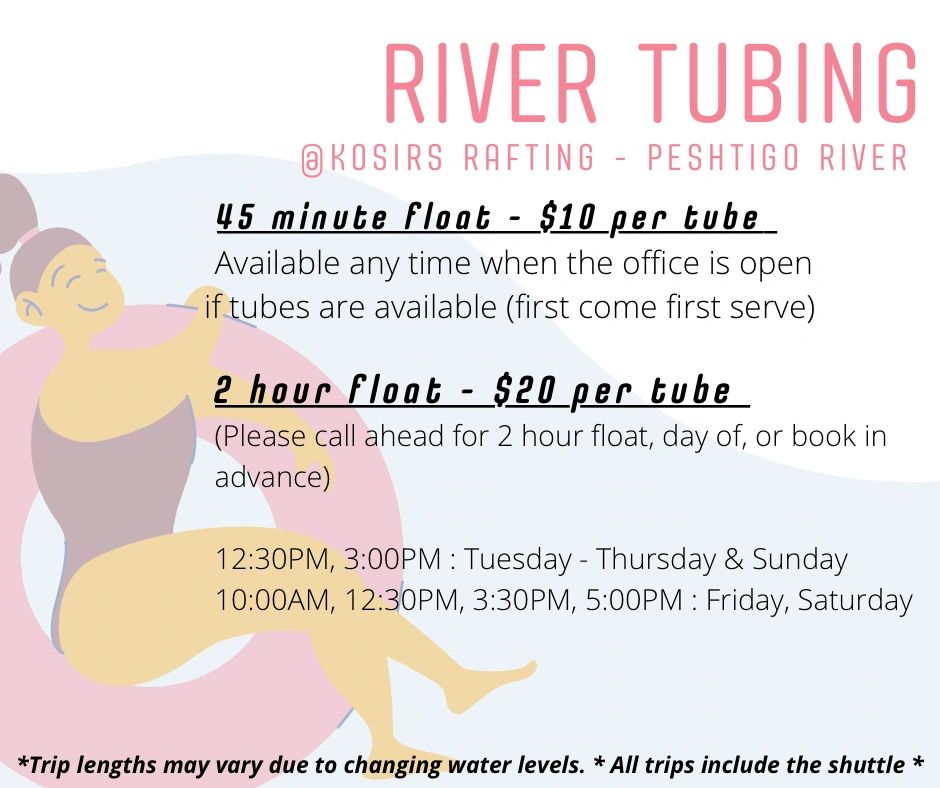 Peshtigo Tubing | Kosir's Whitewater Rafting LLC