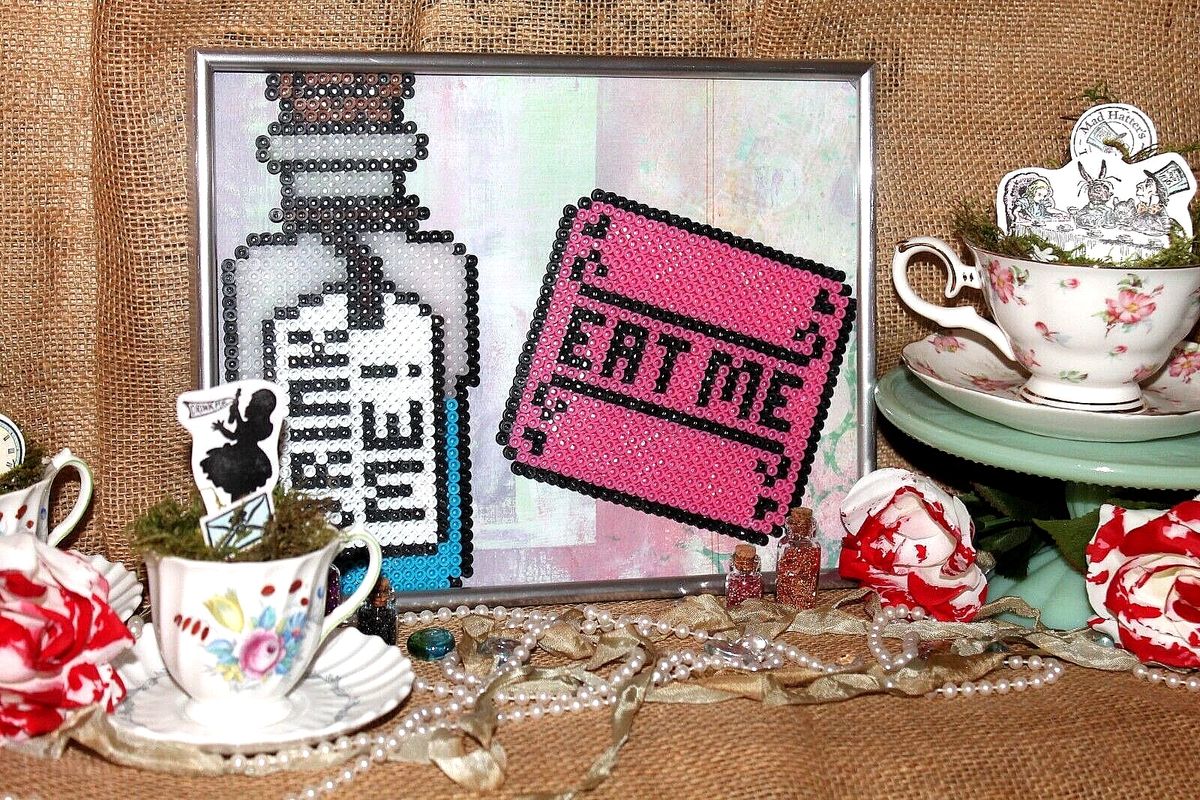 ALICE IN WONDERLAND PERLER PORTRAIT - EAT ME - DRINK ME