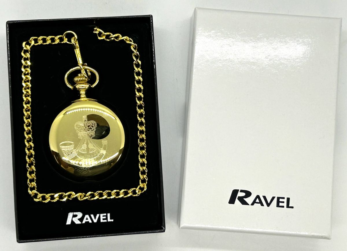 British Military Light Infantry Gold Coloured RAVEL Gents Pocket Watch