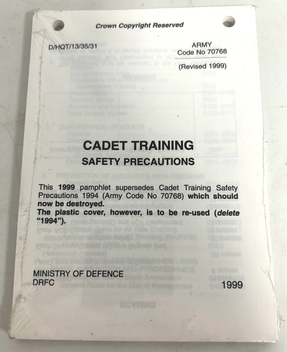 British Military Issue Cadet Training Safety Precautions Army Code ...