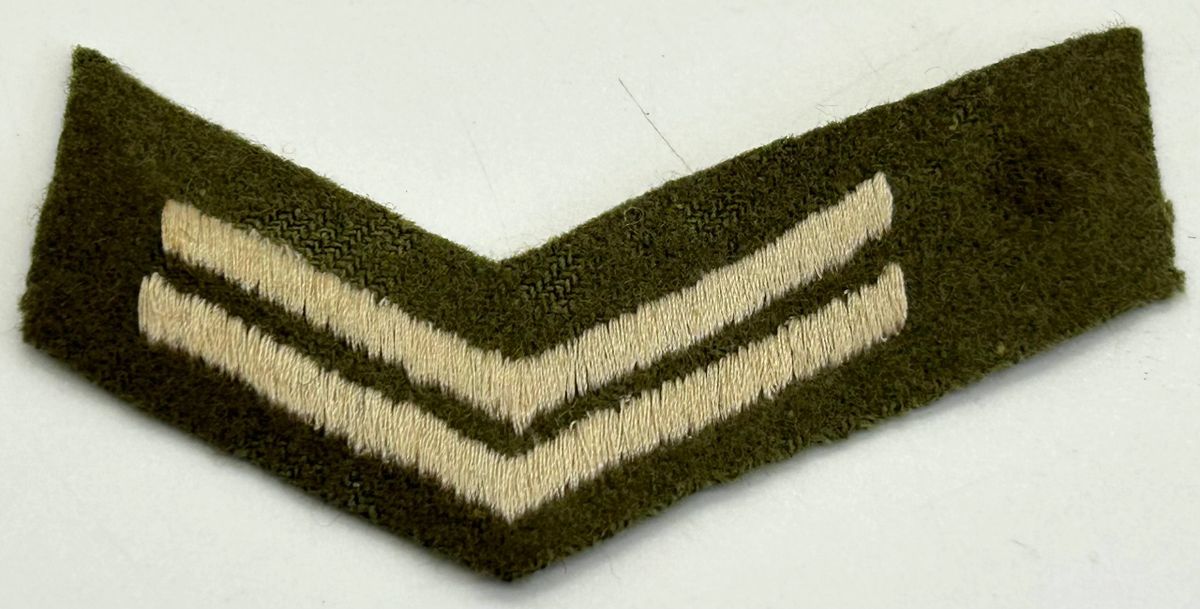 British Military Issue Small Green White Corporal Chevrons Rank Patch