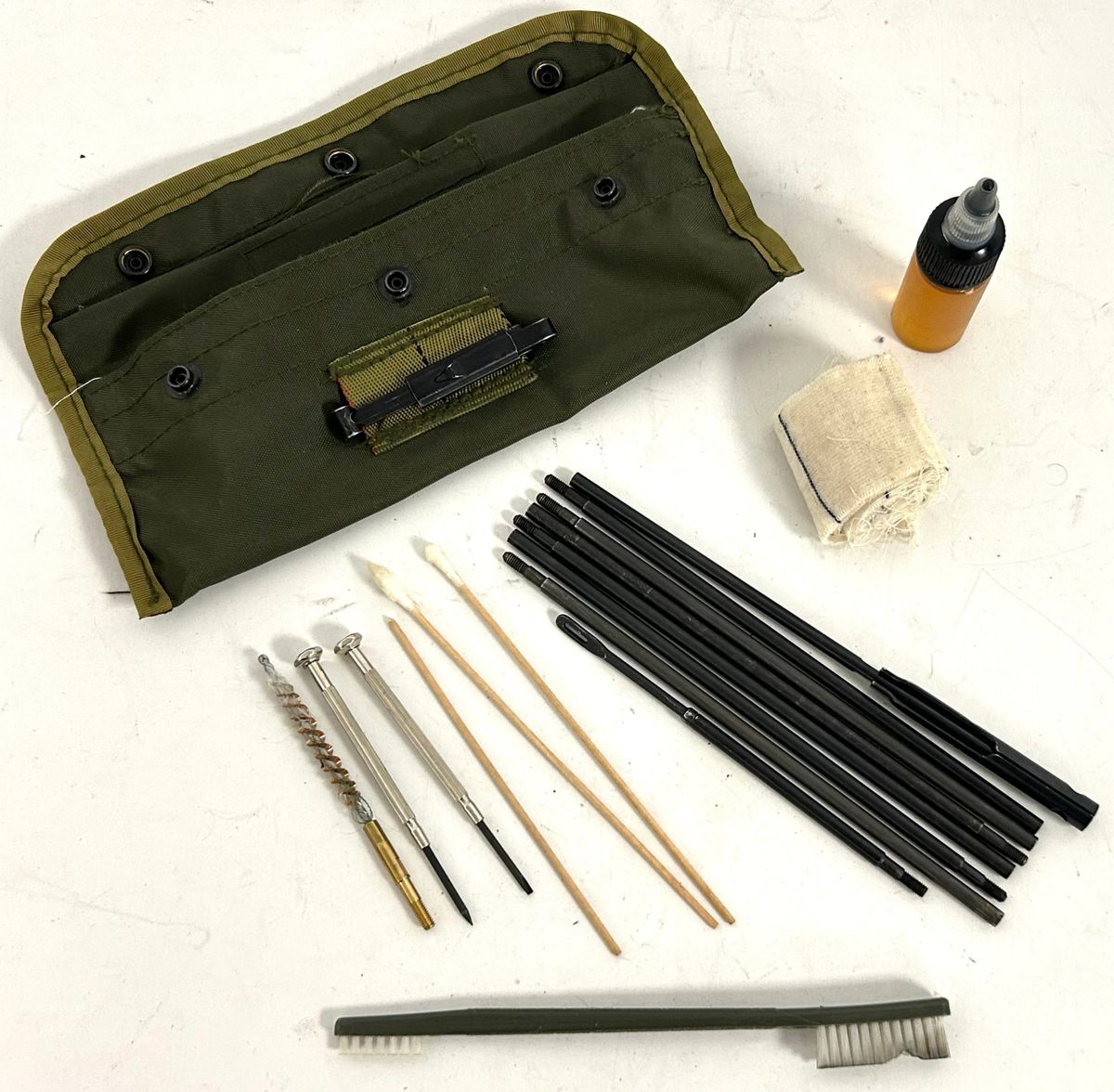 US Military Issue M16 Rifle Cleaning Kit with ALICE Green Webbing Pouch