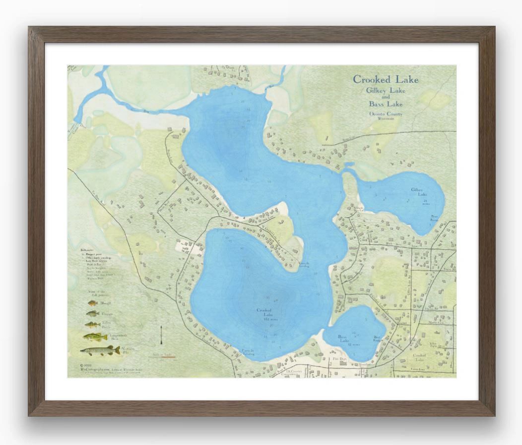New map of Crooked Lake in Oconto County Wisconsin