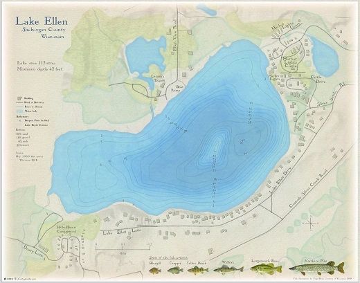 Map of Lake Ellen in Sheboygan County, Wisconsin