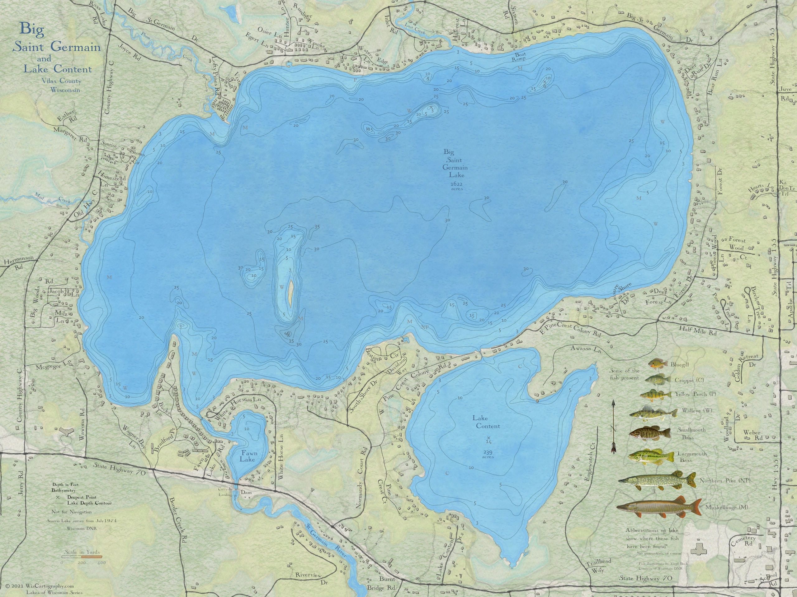 New map of Big Saint Germain and Lake Content