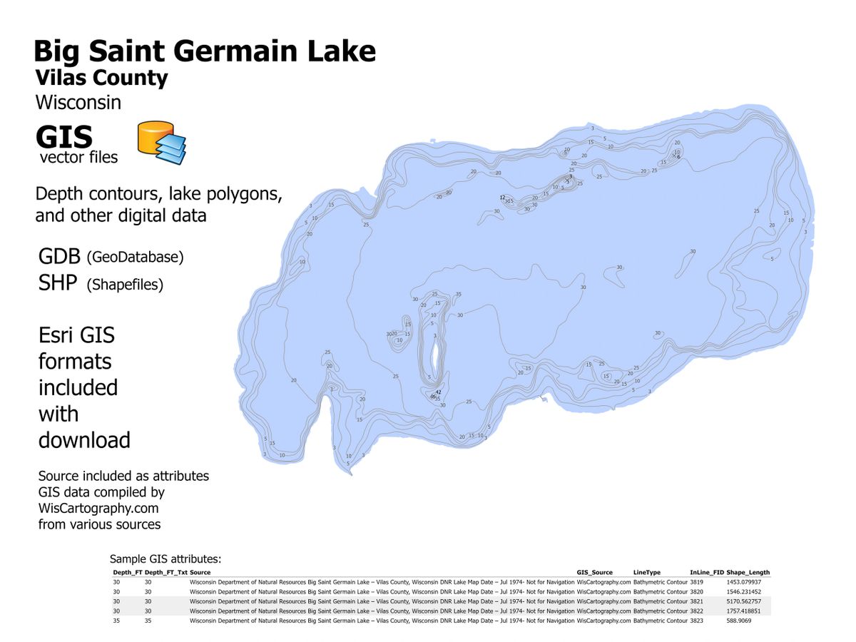 GIS data for Big Saint Germain Lake in Vilas County Wisconsin. Download ...