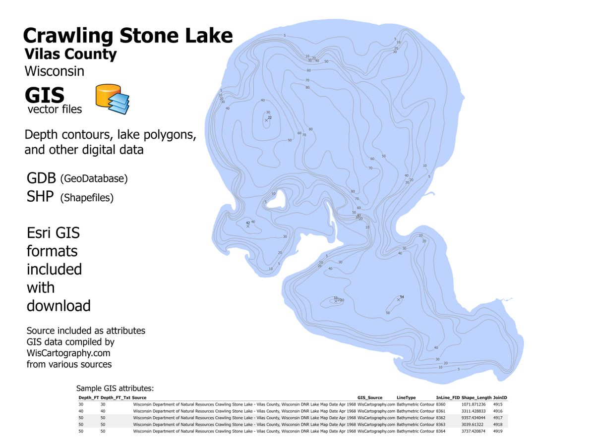GIS data for Crawling Stone Lake in Vilas County Wisconsin. Download ...