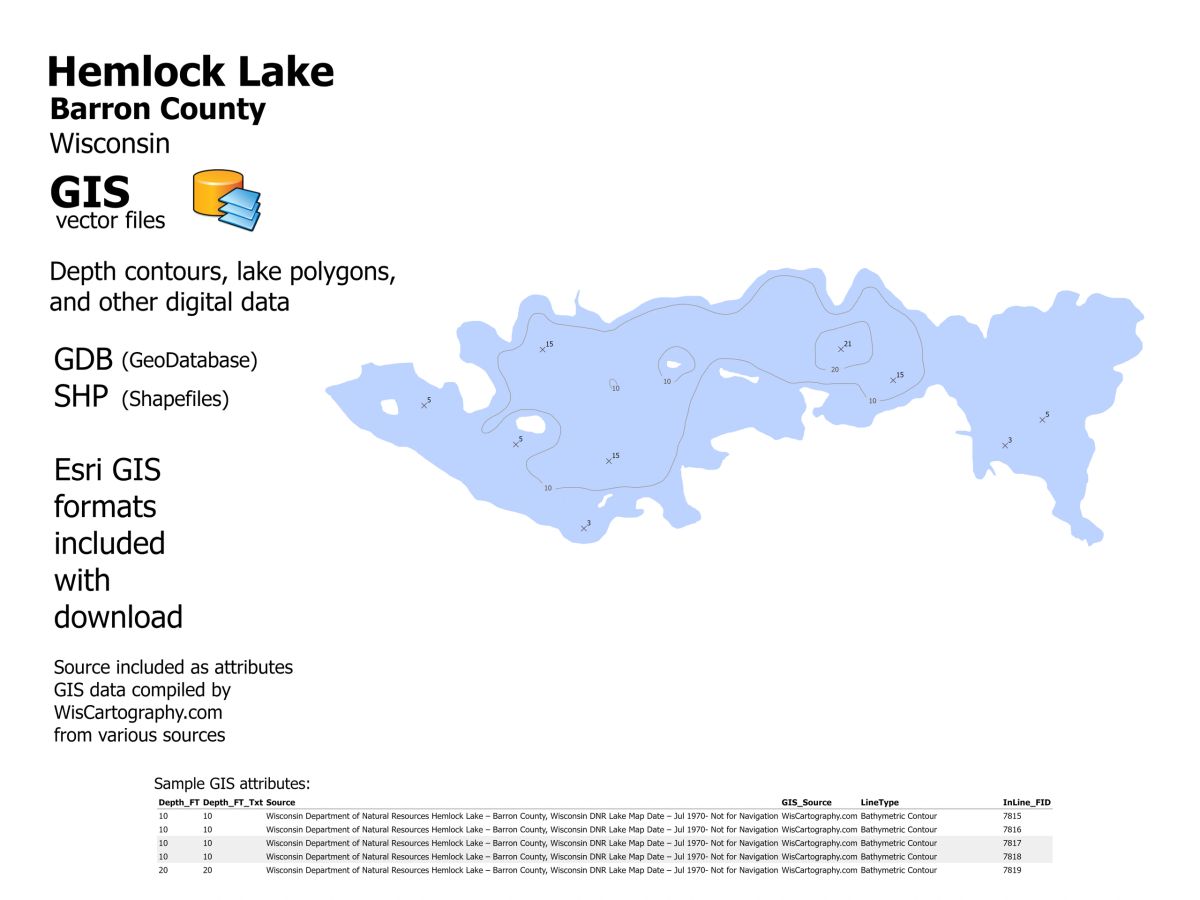 GIS data for Hemlock Lake in Barron County Wisconsin. Download includes ...