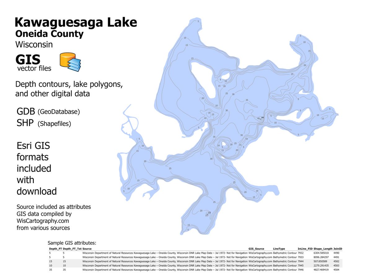 GIS data for Kawaguesaga Lake in Oneida County Wisconsin. Download ...