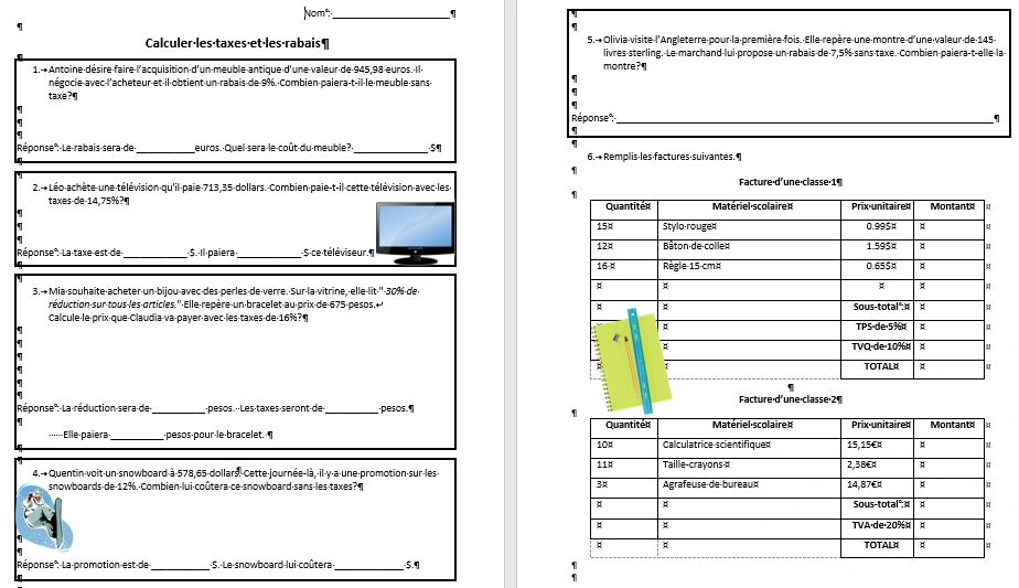 EXERCICES TAXES ET RABAIS