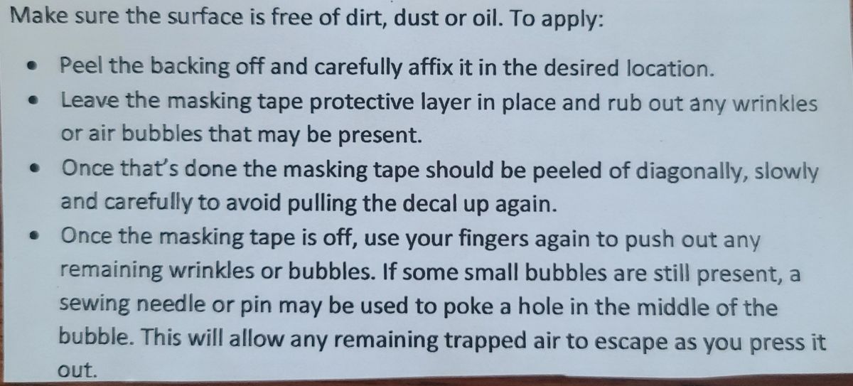 Underhood Decals/self adhesive stickers (Underhood Decals: Complete set ...