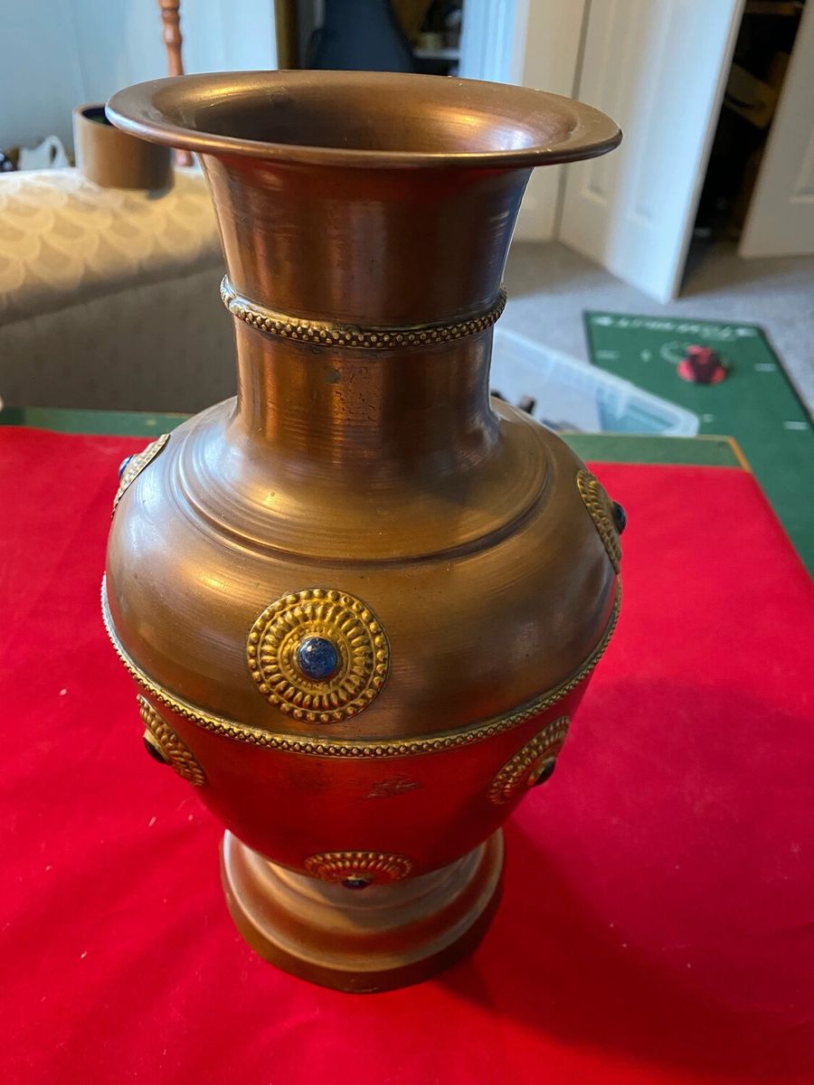 Copper Vase with inset stones - asian or indian origin