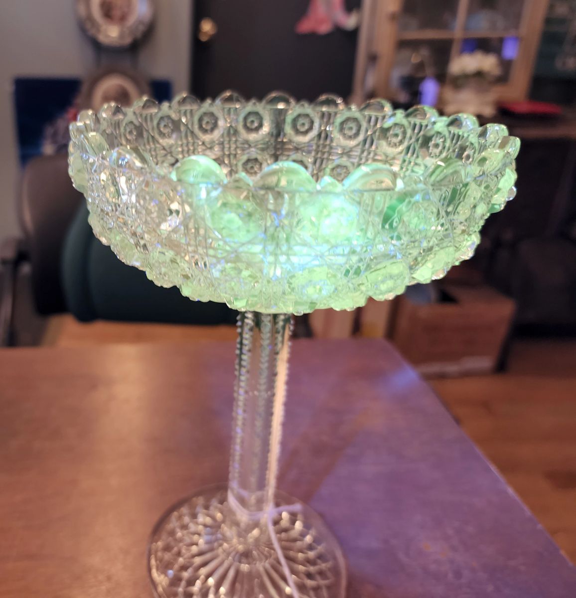 Tall Stemmed Uranium Glass Candy Dish