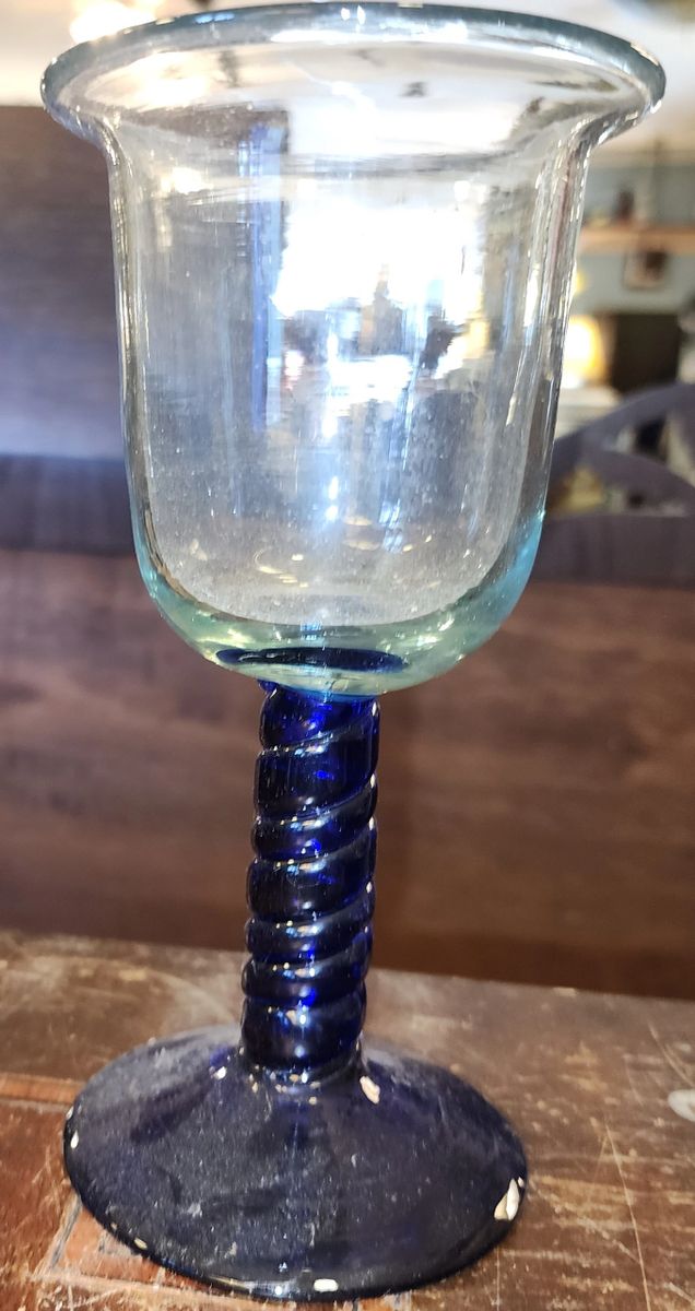 Clear Goblet with Cobalt Blue Stem and Base