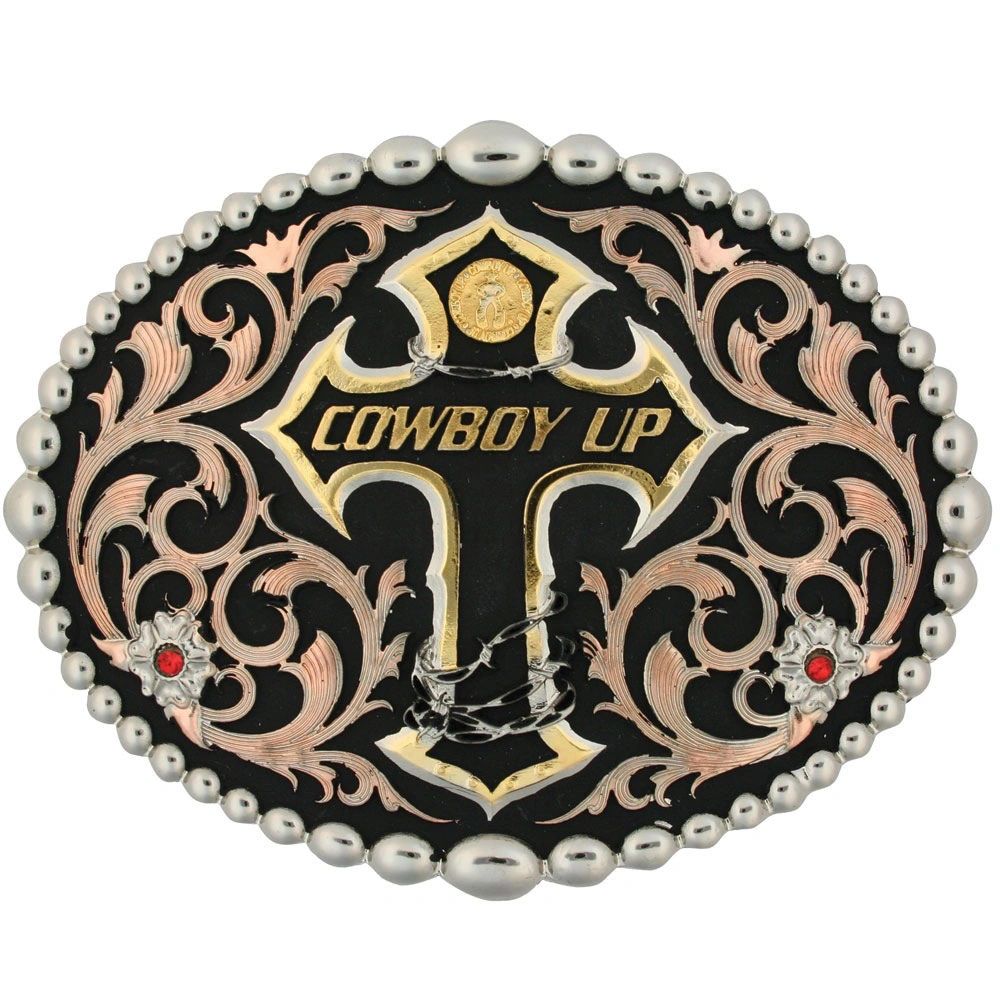 Tri Color Cowboy Up Attitude Belt Buckle
