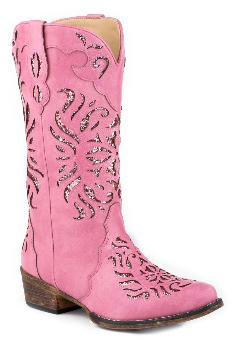 Roper Pink with Silver Glitter Inlay Snip Toe Boot