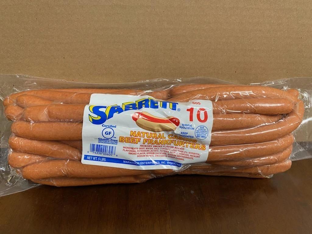 5 lb package of Natural Casing Beef Sabrett Frankfurters