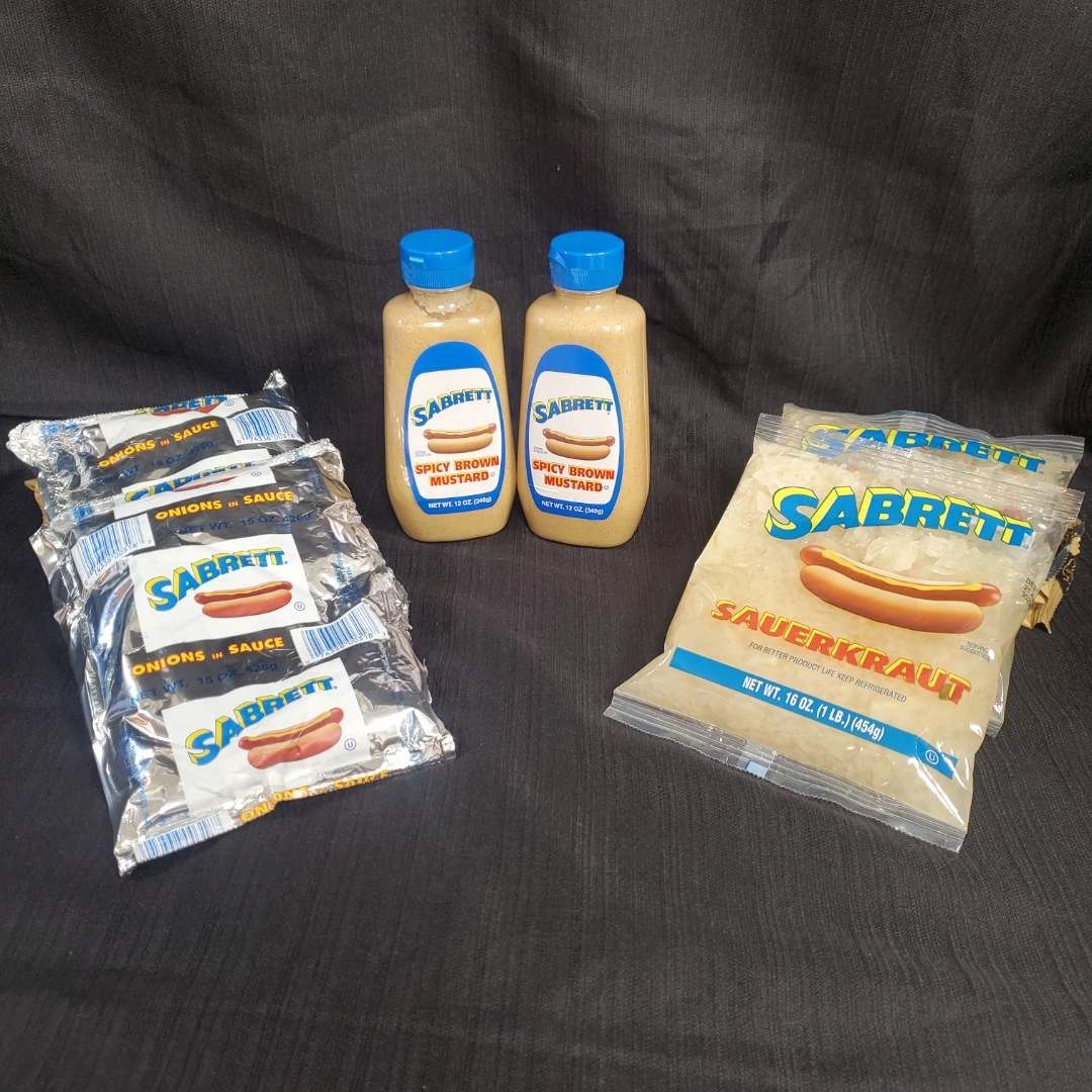 THE THREE TOPS : Sabrett Sauerkraut, Mustard, Sabrett onions in Sauce