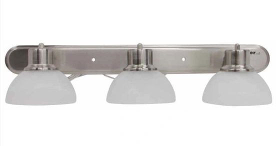 12V RV Vanity Light w/ Light Shades - 18" Long - White Glass - Satin Nickel