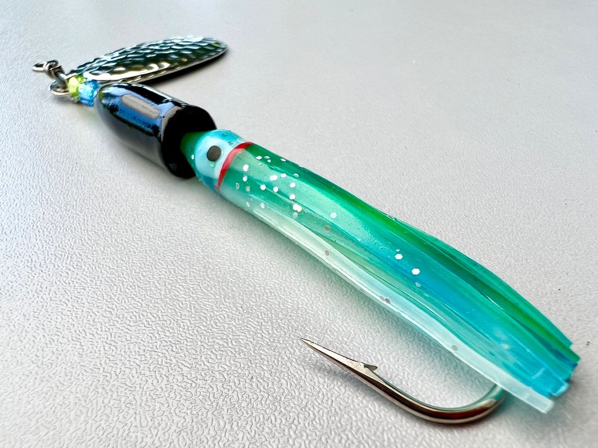 "Aqua Glow" Bullet Squid Spinner - Salmon & Steelhead Lure