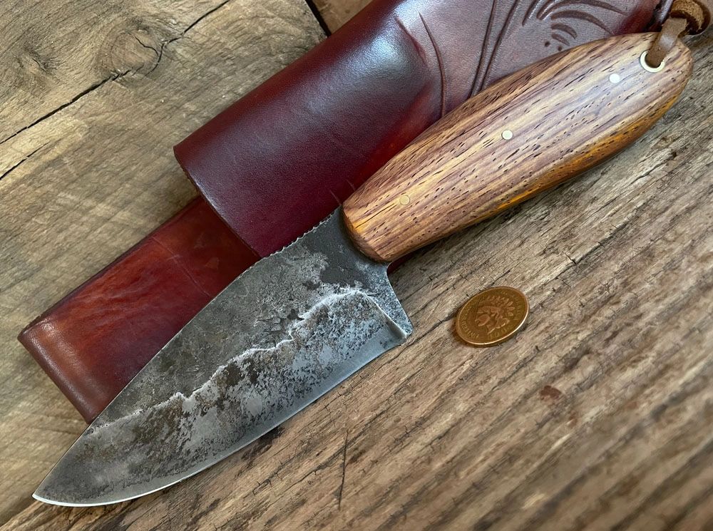 Hunting & Trail Knife - Bezel Spine - Figured Cocobolo - Vine Work SOLD OUT