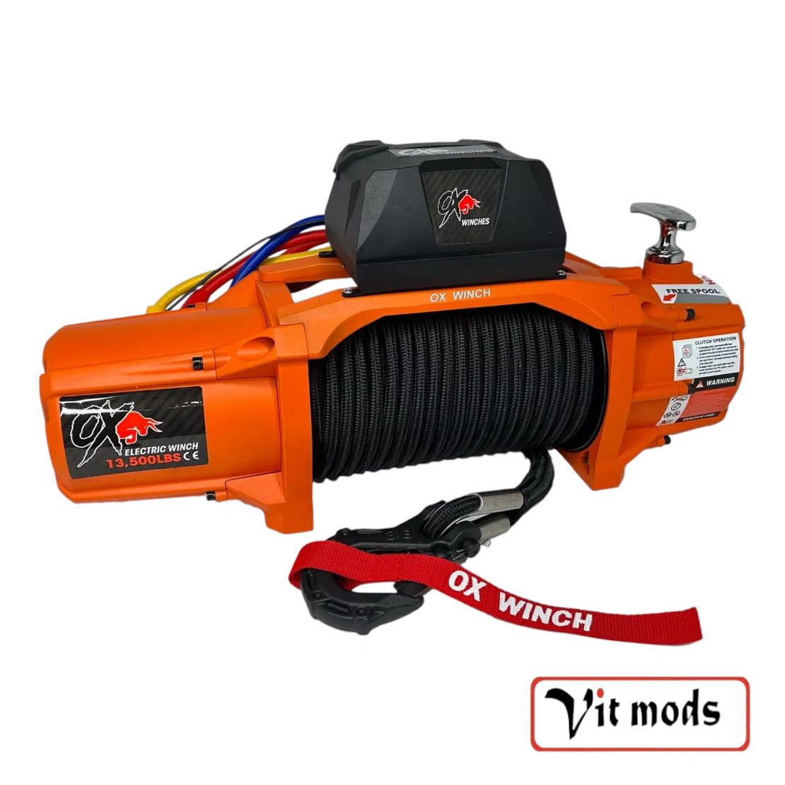 OX ELECTRIC WINCH MILITARY STYLE 13500lbs WINCH - ORANGE SYNTHETIC ROPE ...
