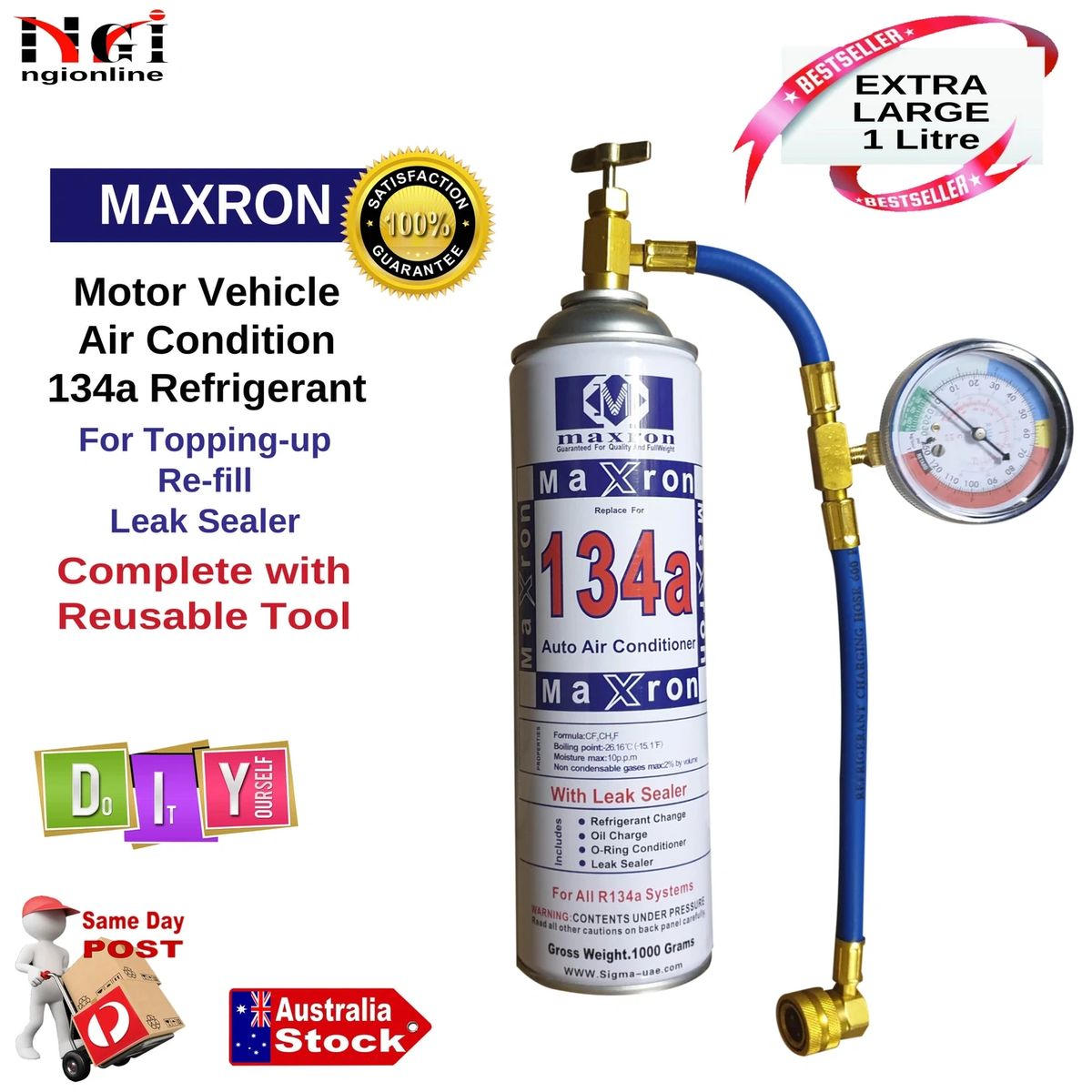 EXTRA LARGE 1.0L MAXRON 134a REFRIDGERANT CANISTER CANS KITS