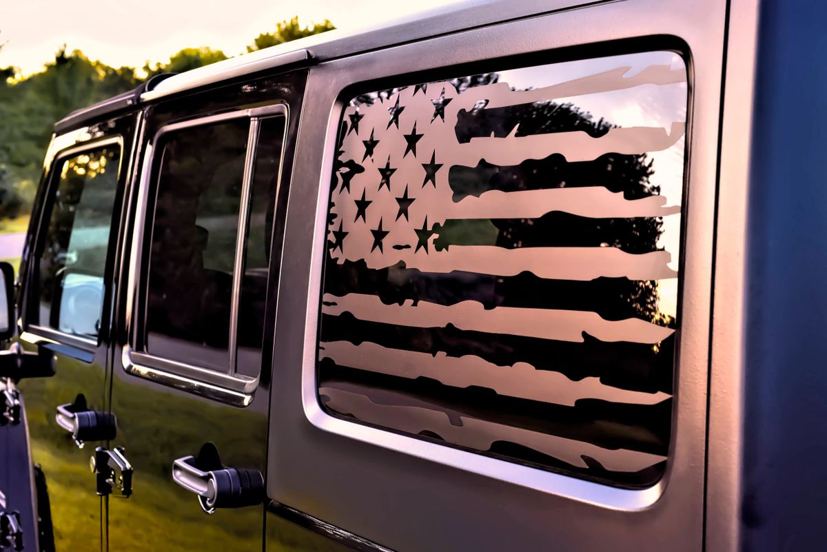 Distressed American Flag Window Decals For Jeep Wrangler Unlimited 4Dr ...