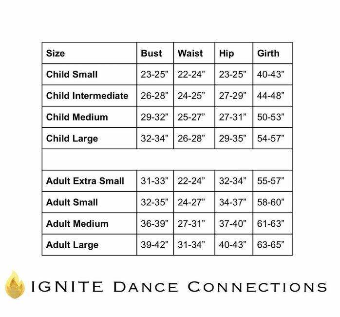 SIZE CHART | IGNITE Dance Connections