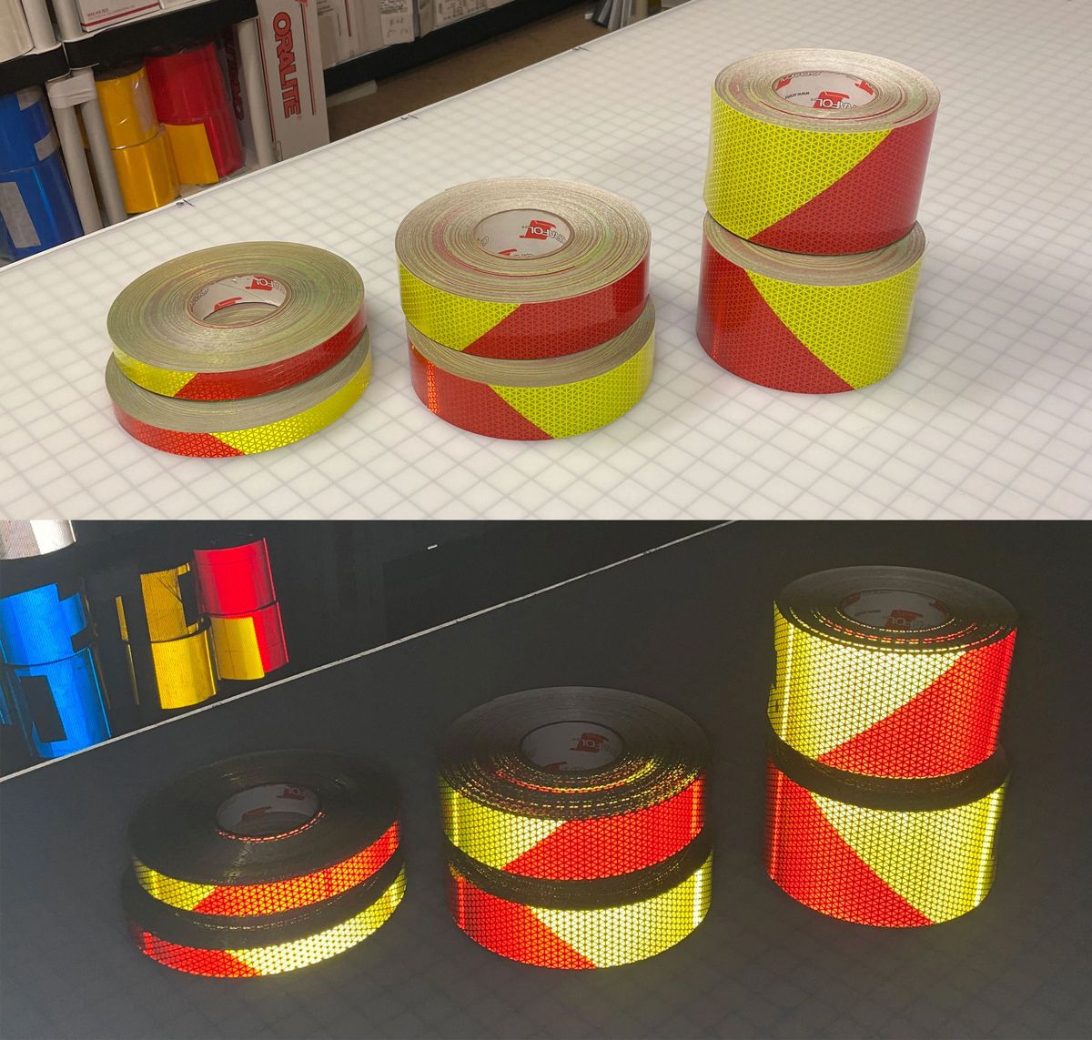 30 FOOT ROLLS - (1"- 2"- 3"- 4"- 6") - PRE-STRIPED CHEVRON ROLLS - ORALITE