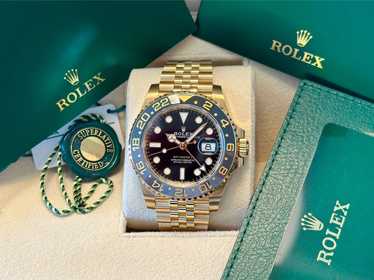 (SOLD) 2024 Rolex GMT-MASTER II | 126718GRNR 18K YG on Jubilee - Full Set