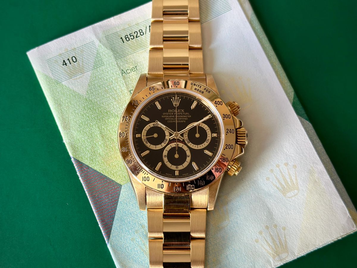 Rolex Zenith Daytona | 16528 18K YG Black Dial with Paper