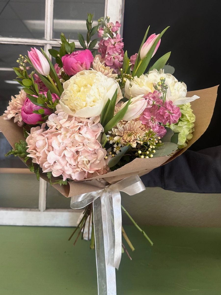 Peony and Tulip Hand Wrapped Flower Bouquet - Peony Lover Customer ...
