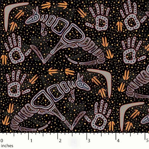 Rock Art Dreaming Black by Andrew Braedon, Australian Aboriginal Fabric