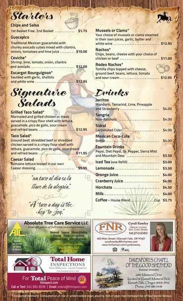 El Rodeo Steak House Menu